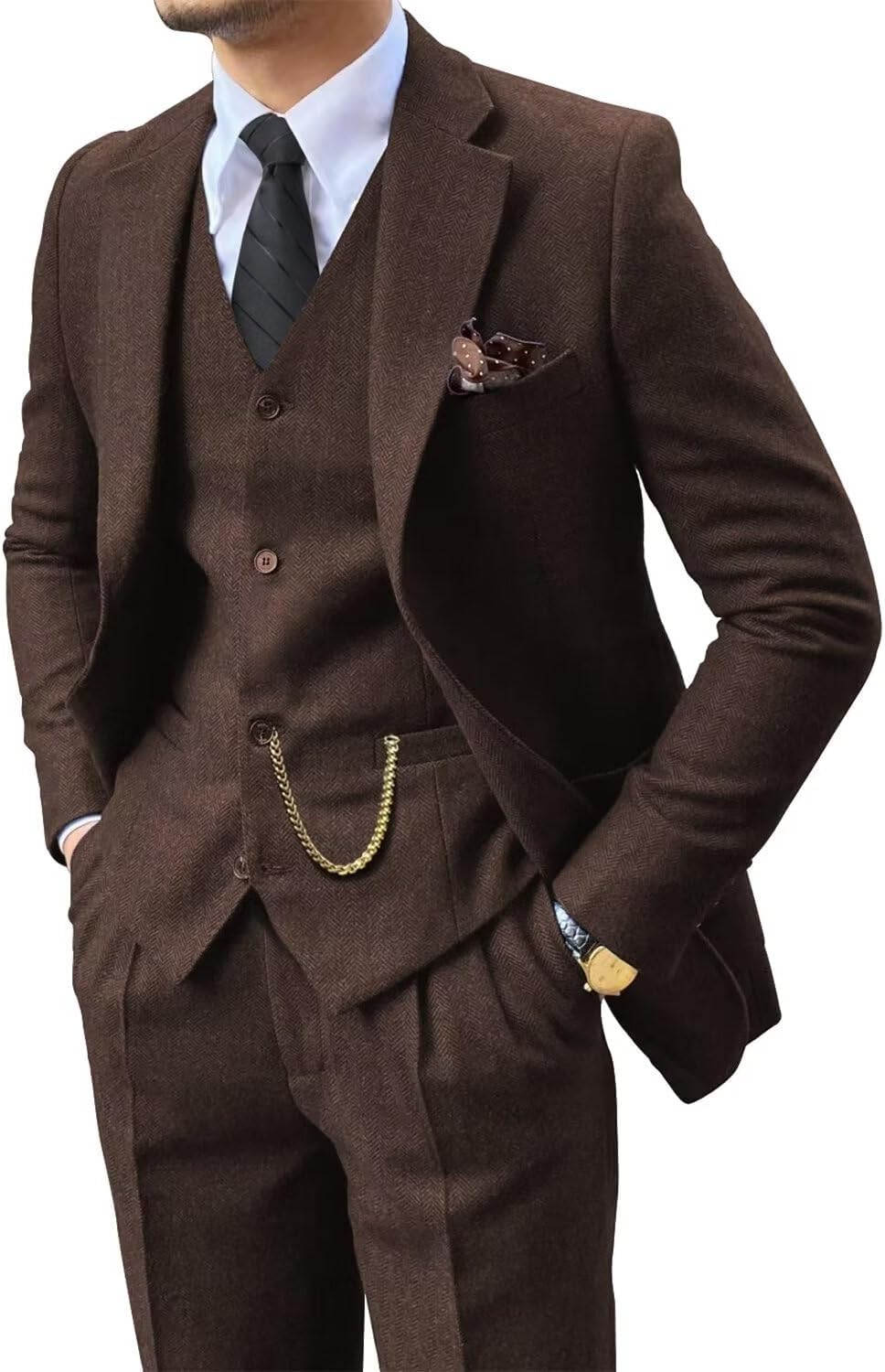 Herringbone Retro Tweed 3 Pieces Suits for Men Prom Suit Set Classic ...