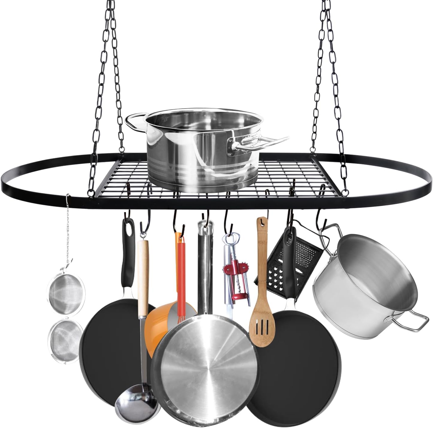 Amazon.com: powerfeng Hanging Pot Rack for Kitchen: Ceiling Mounted Pan ...