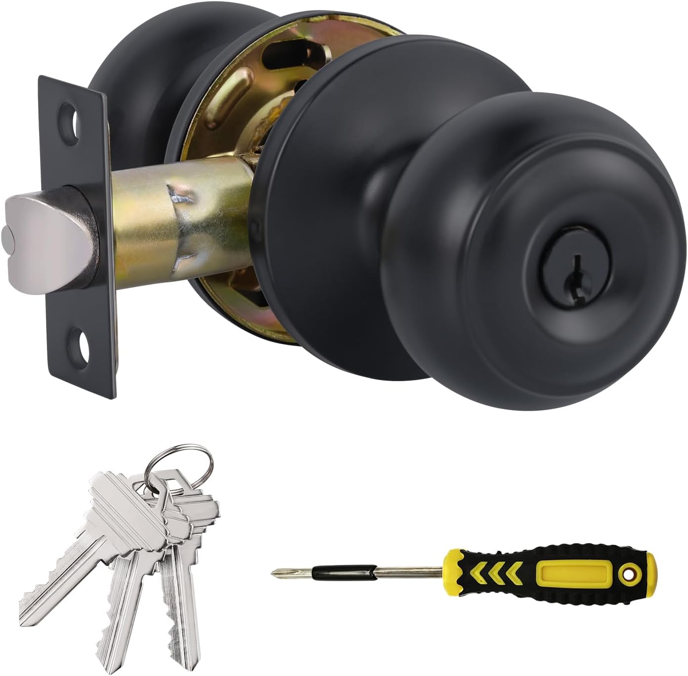 Black Door Knobs with Lock and Keys, Interior/Exterior Door Knob for ...