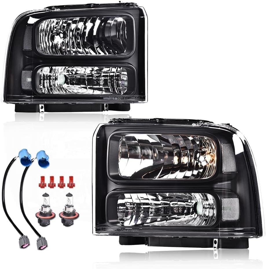 Amazon.com: AmeriLite Black Headlights W/Corner Set for Ford Excursion ...