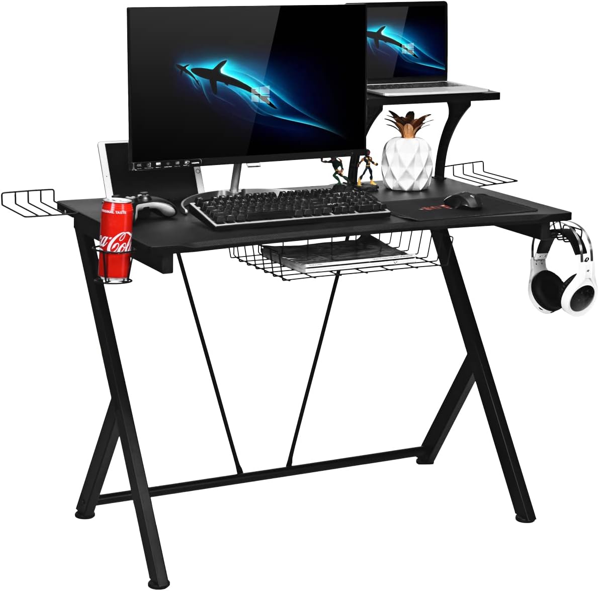SFAREST Computer Desk, 130 x 60cm Large Gaming Table with Adjustable ...