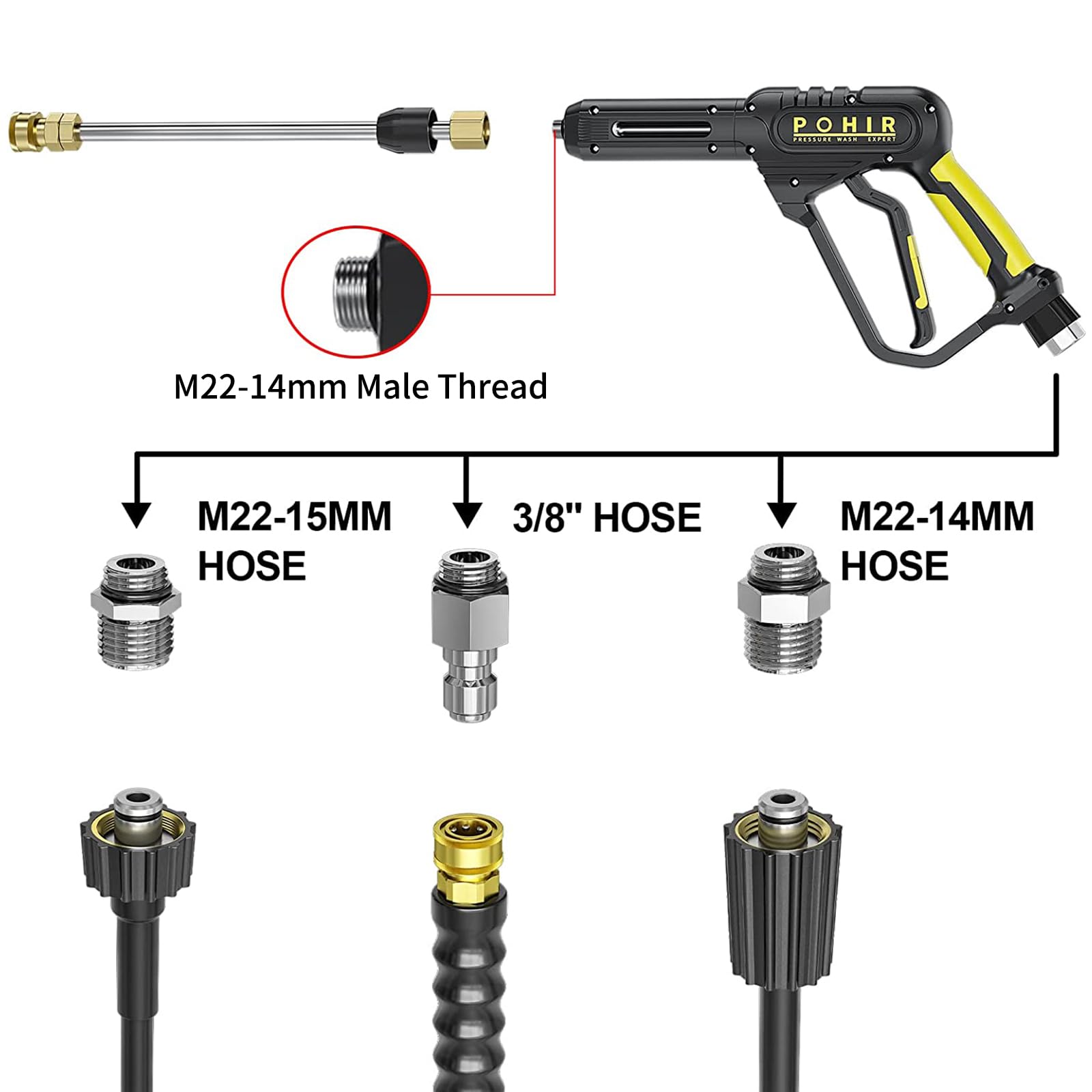 Snapklik.com : POHIR 3600PSI Pressure Washer Gun And Hose 50ft, Power ...
