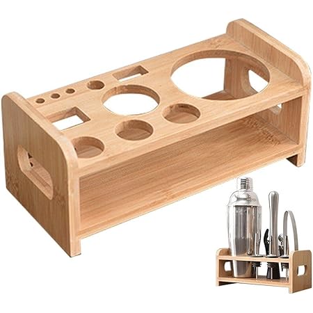 Cocktail Shaker Set Wooden Stand Only Bartender Kit Bamboo Storage ...