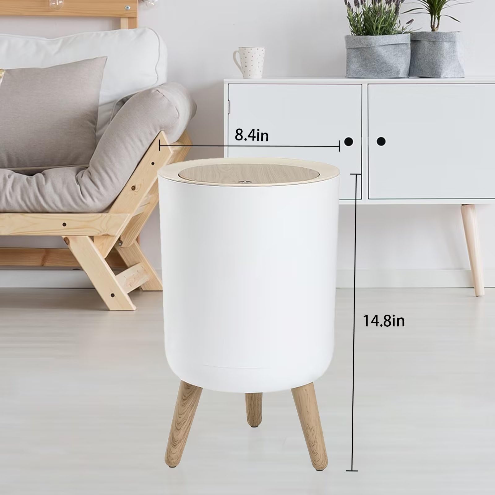 URALFA Small Trash Can with Lid, White Bathroom Garbage Can with Lid ...