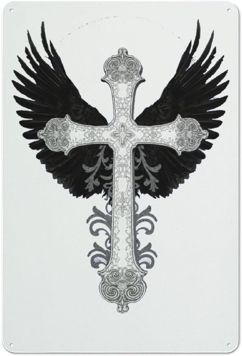 Amazon.com: Gothic Winged Cross Metal Sign - Suitable for Living Rooms ...