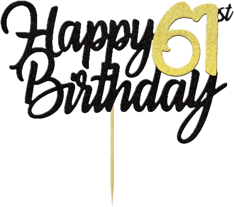 Amazon.com: Happy 61st Birthday Cake Toppers Glitter 61st Anniversary ...