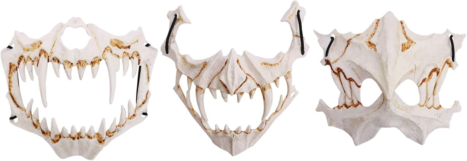 FVVMEED 3 Pieces Halloween Animal Skull Mask Half Face Scary Masks ...