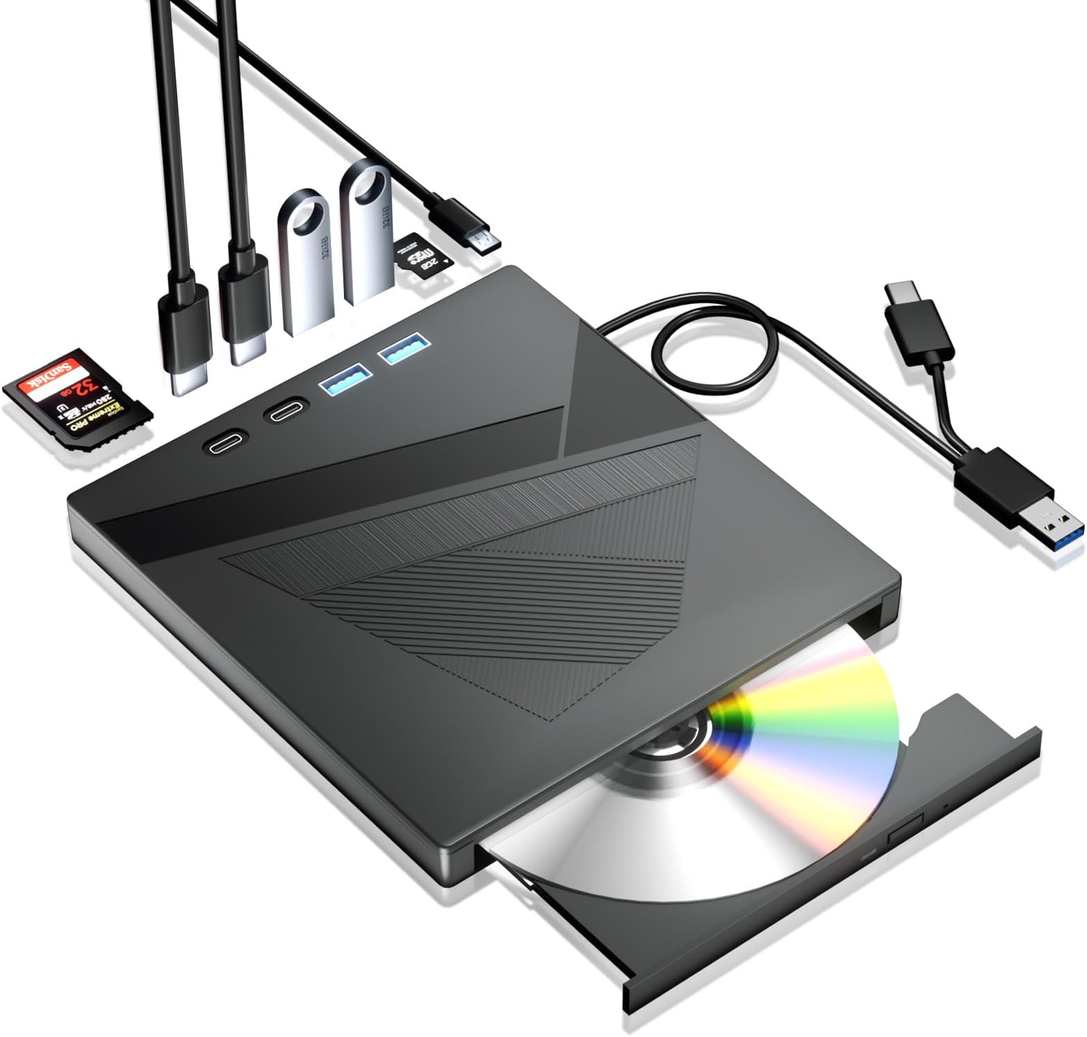 Amazon.com: Taopjwr External CD DVD Drive, 7-in-1 USB3.0 Type-C DVD ...