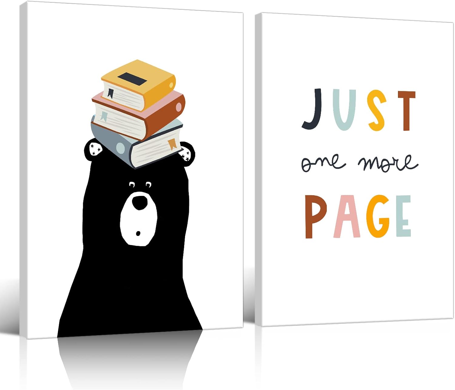 Amazon.com: 2 Pieces Framed Cute Bear Book Reading Canvas Wall Art Just ...