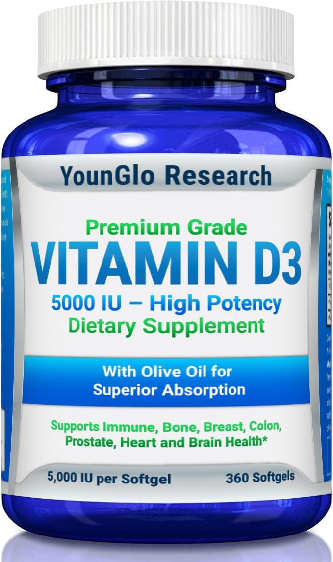 Amazon.com: YounGlo Research Vitamin D3 5000 IU Dietary Supplement to ...
