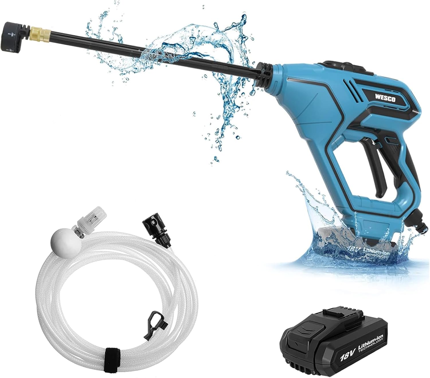 WESCO Cordless Pressure Washer, 22 Bar 18V Portable Jet Washer with 5 ...