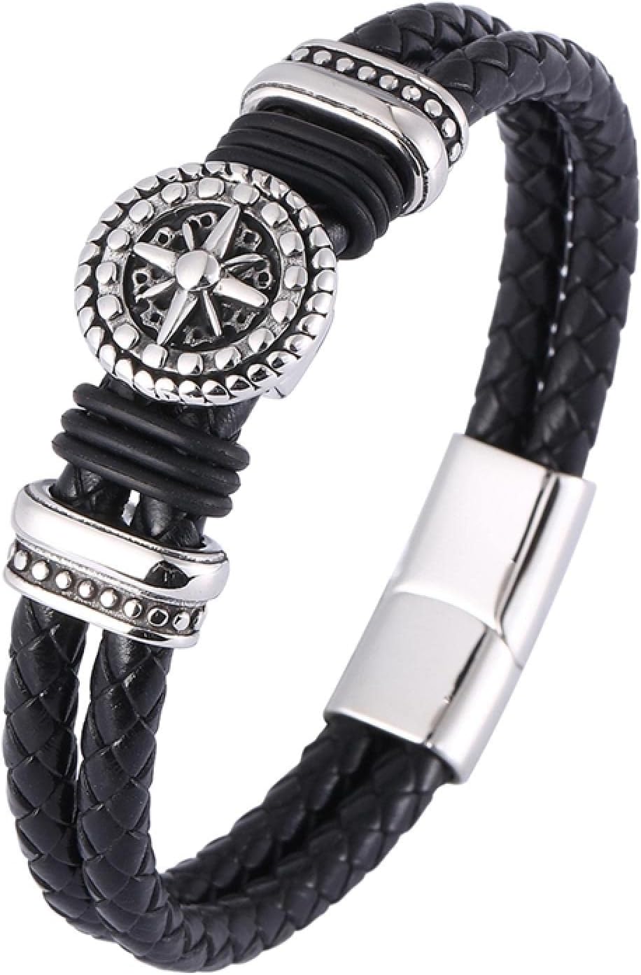 Amazon.com: Double Braided Bracelet For Men And Women, Black Leather ...
