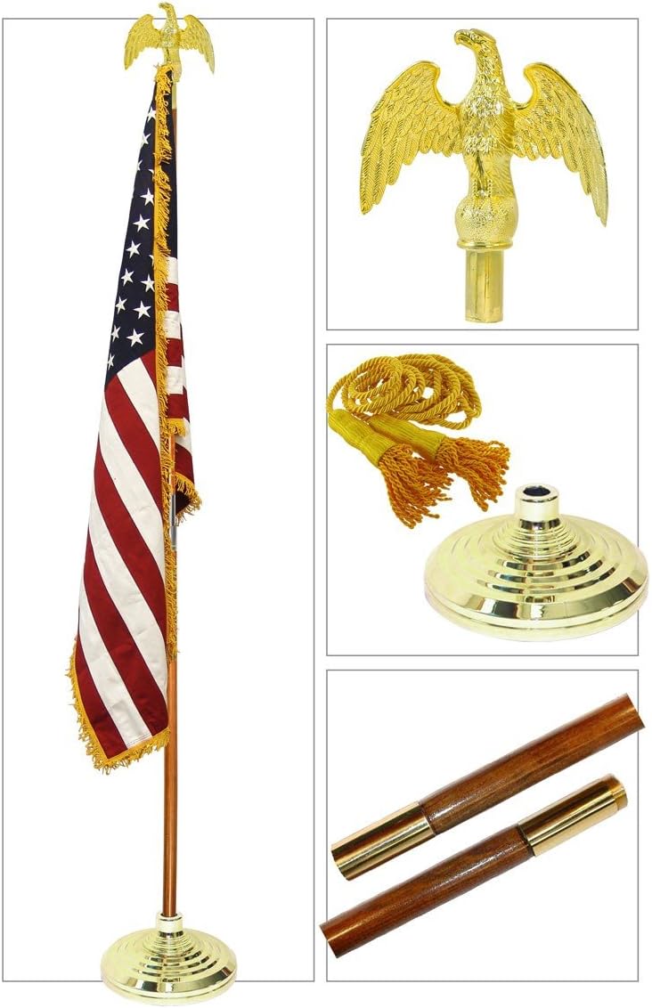 Amazon.com : US Flag Factory 7 FT American Flag Indoor Set with Wood ...
