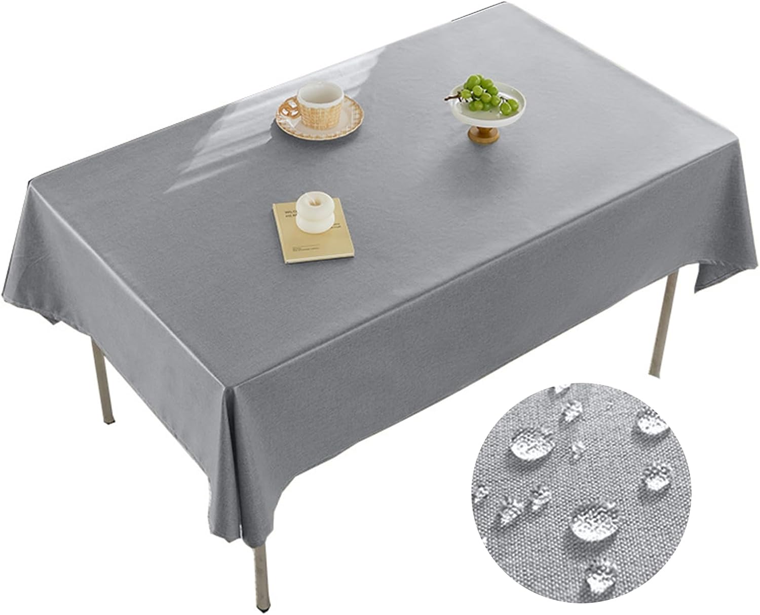YANJINGSHE Wipe Clean Tablecloth Grey PVC Table Cover - Rectangle 180 x ...