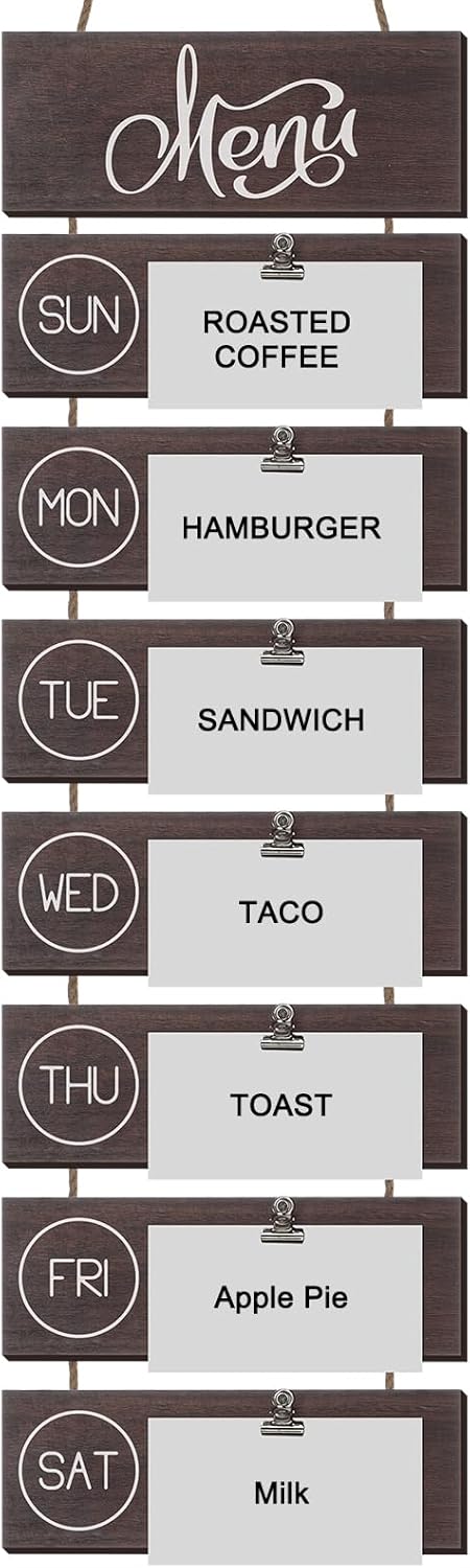 Unittype Weekly Dinner Menu Board for Kitchen Rustic Wooden Board with ...