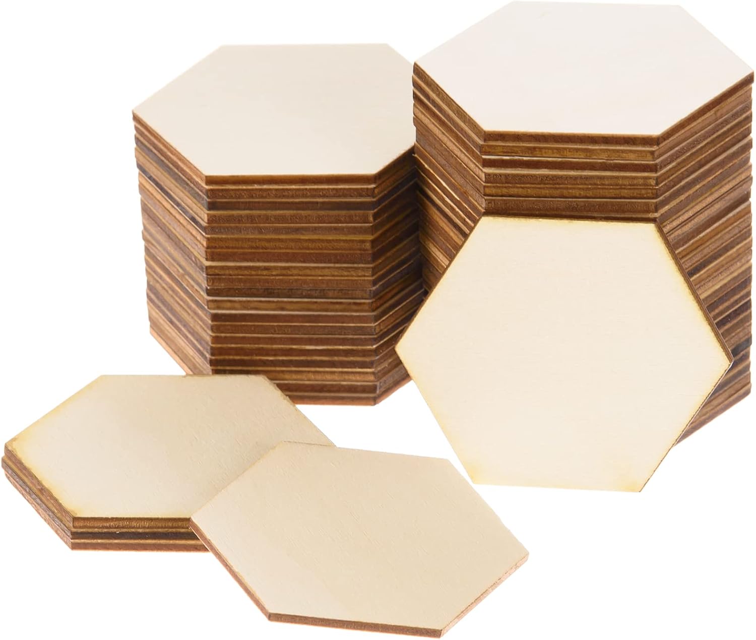 Amazon.com: 150 Pcs Unfinished Wooden Hexagon Pieces - Natural Wood ...