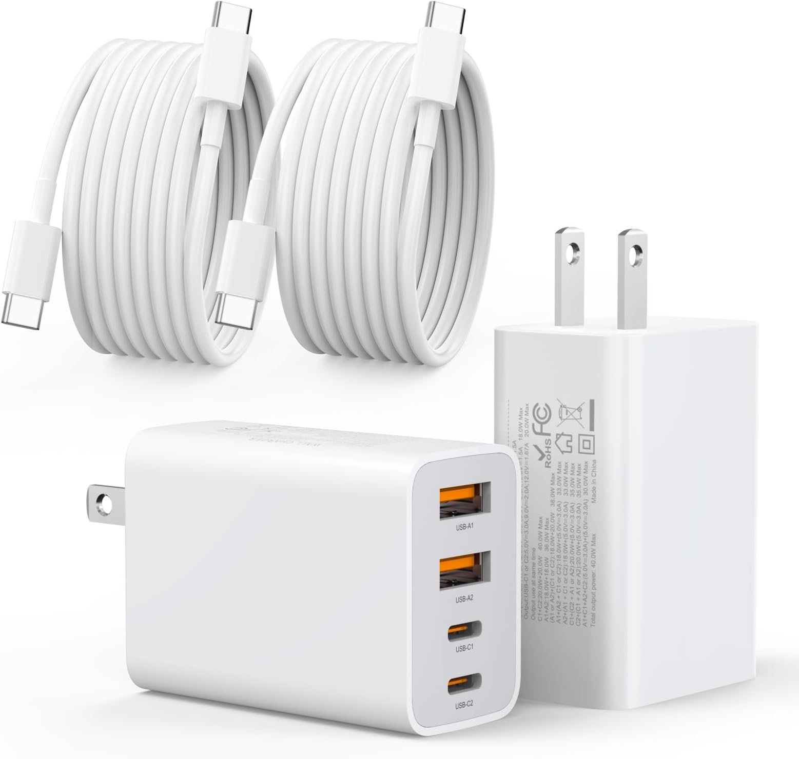 Amazon.com: 40W USB C Charger, 2 Pack 4-Port PD Power Adapter + QC Wall ...