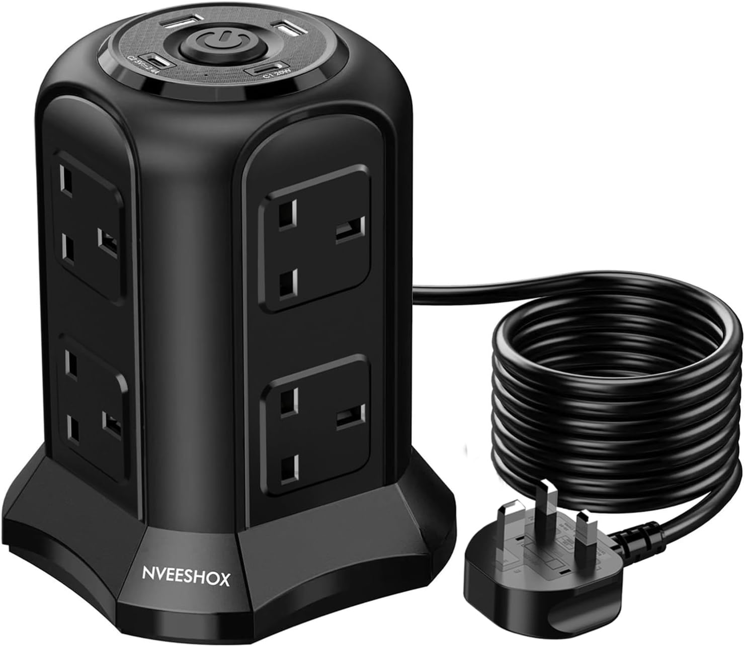 Extension Lead Tower with USB Slots, NVEESHOX 9 Way Plug Extension and ...