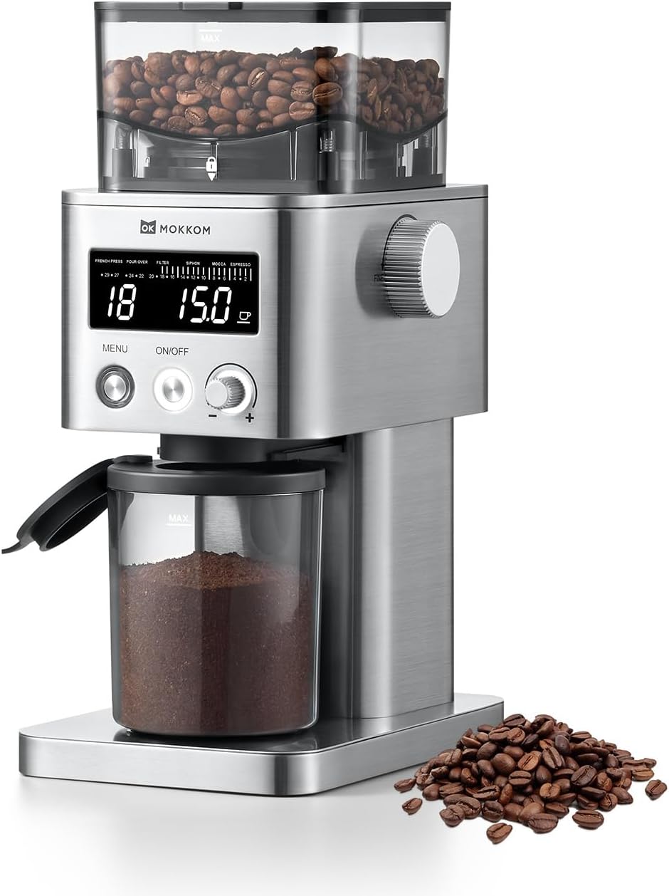 Amazon.com: MOKKOM Coffee Grinder, Anti-static Conical Burr Coffee Bean ...