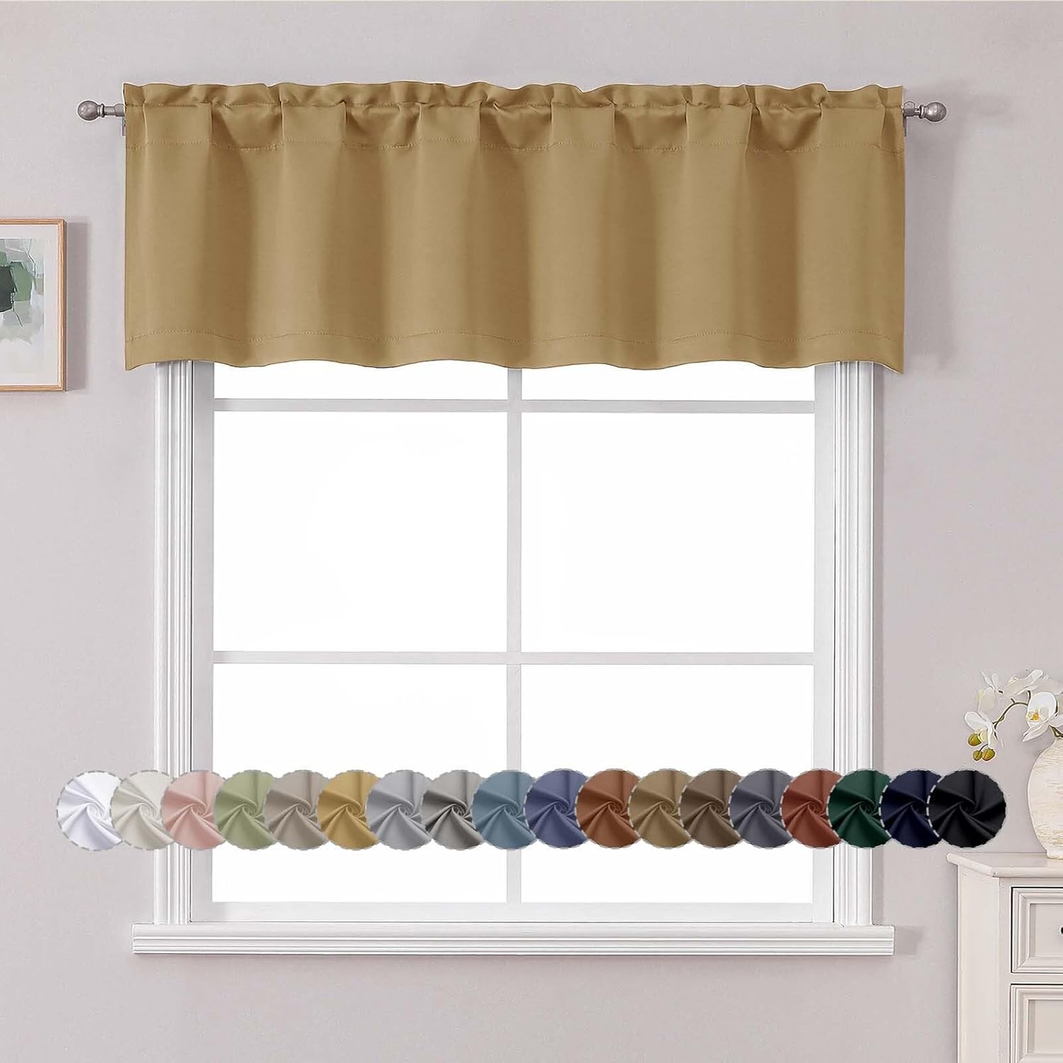 Amazon.com: Chyhomenyc Gold Valance for Window, Blackout Small Kitchen ...