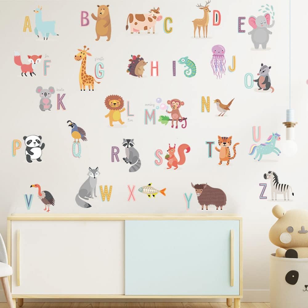 Amazon.com: Boodecal 4 Sheets Alphabet Number Color Animal Learning ...