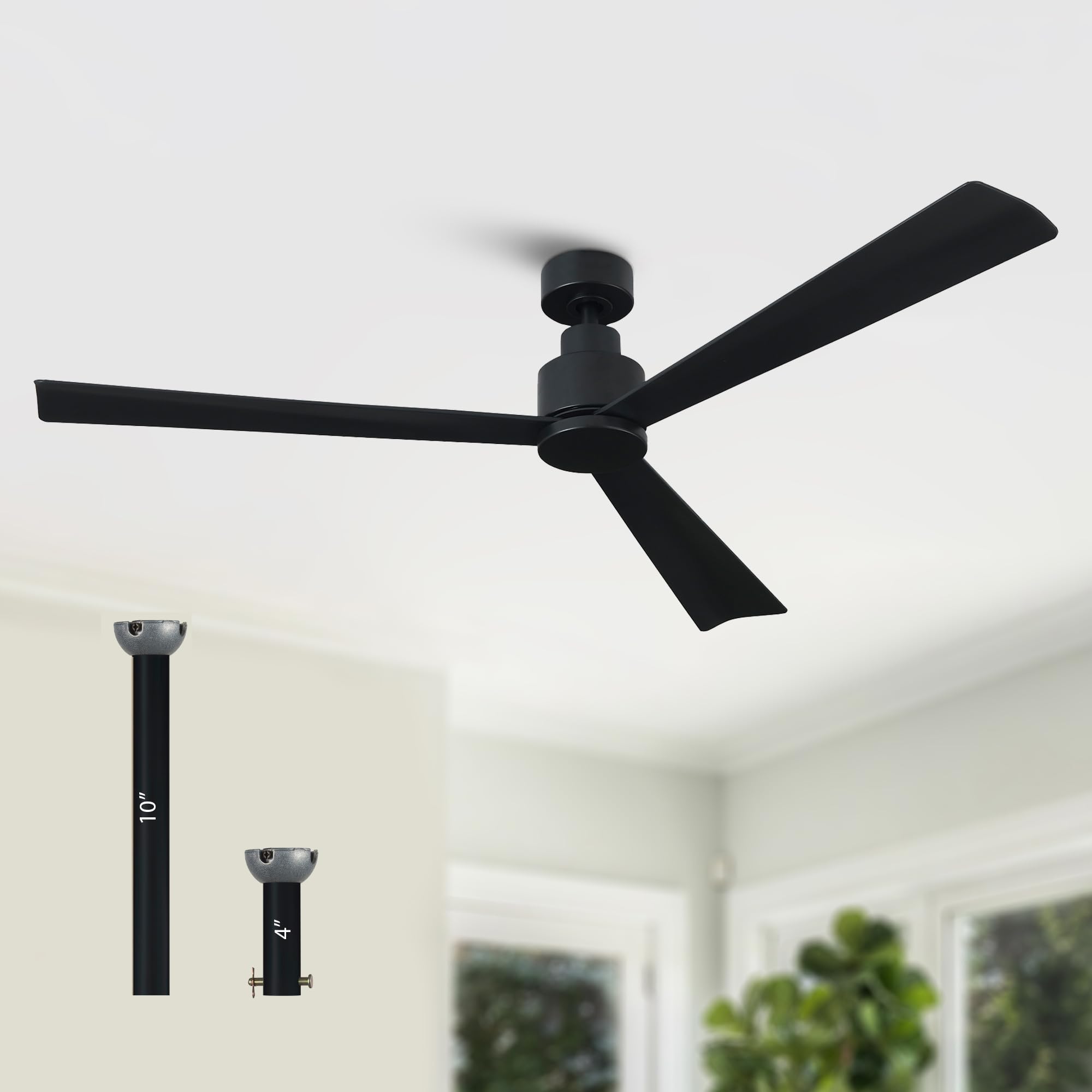 Ceiling Fans Without Lights 52 Inch Black Ceiling Fan No Light for ...