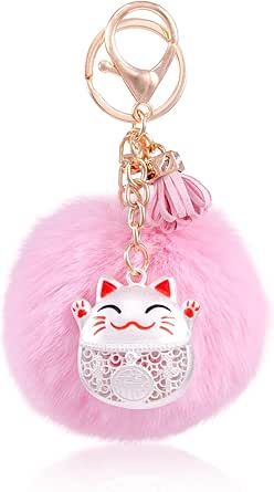 ZEMJKIN Faux Fur Ball Cat Keychain Cute Pink Plush Keychain for Girls ...