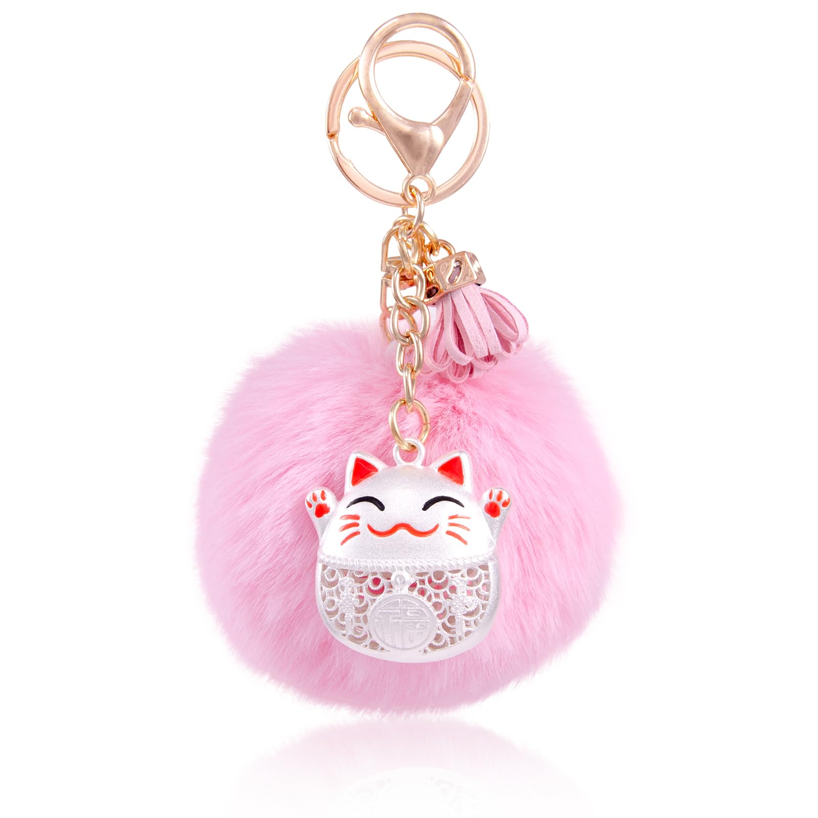 ZEMJKIN Faux Fur Ball Cat Keychain Cute Pink Plush Keychain for Girls ...