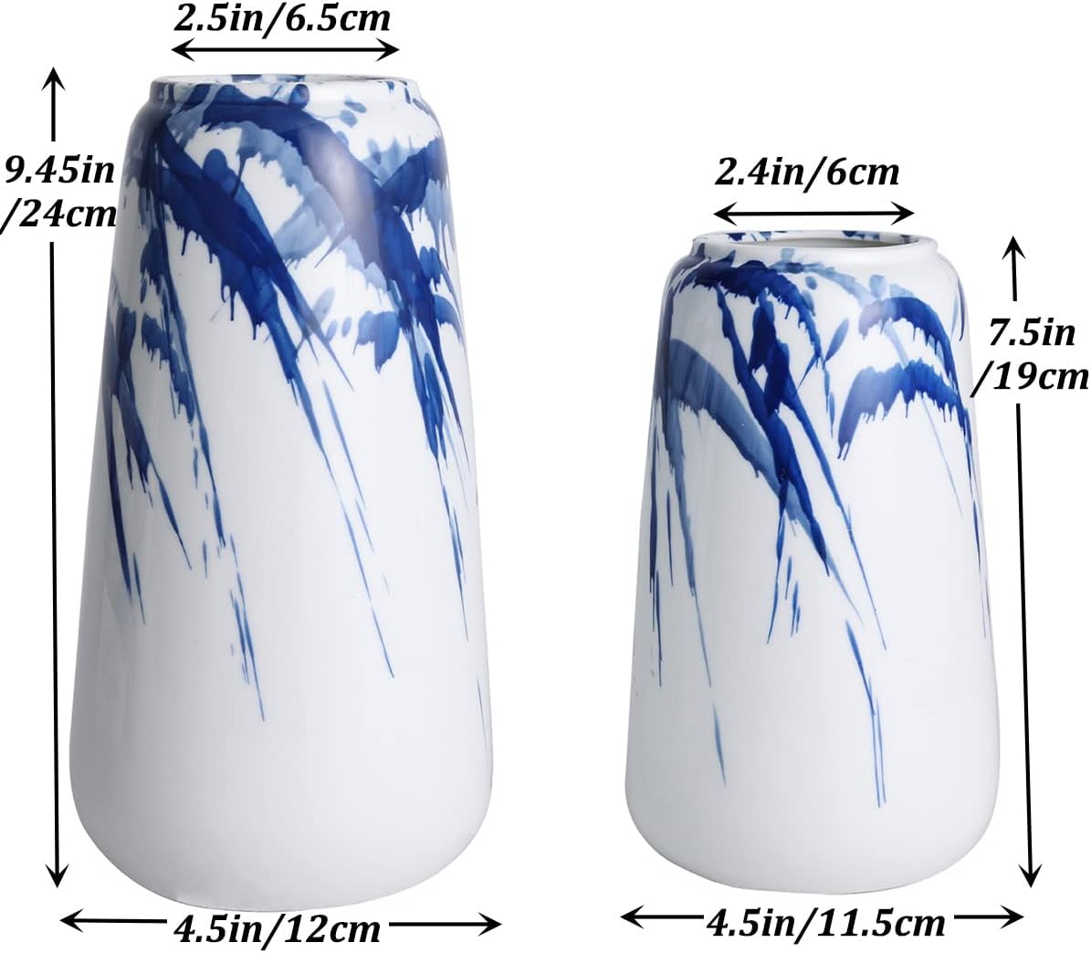 Juego de 2 jarrones chinoiserie azules y blancos, juego de jarrones de ...
