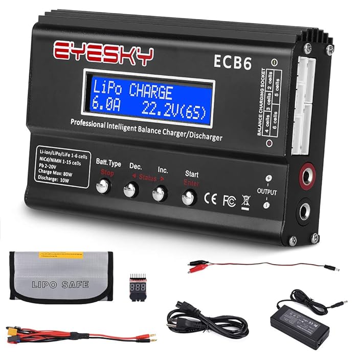 Buy EYESKY LiPo Charger 1S-6S Digital Battery Balance Discharger 80W 6A ...
