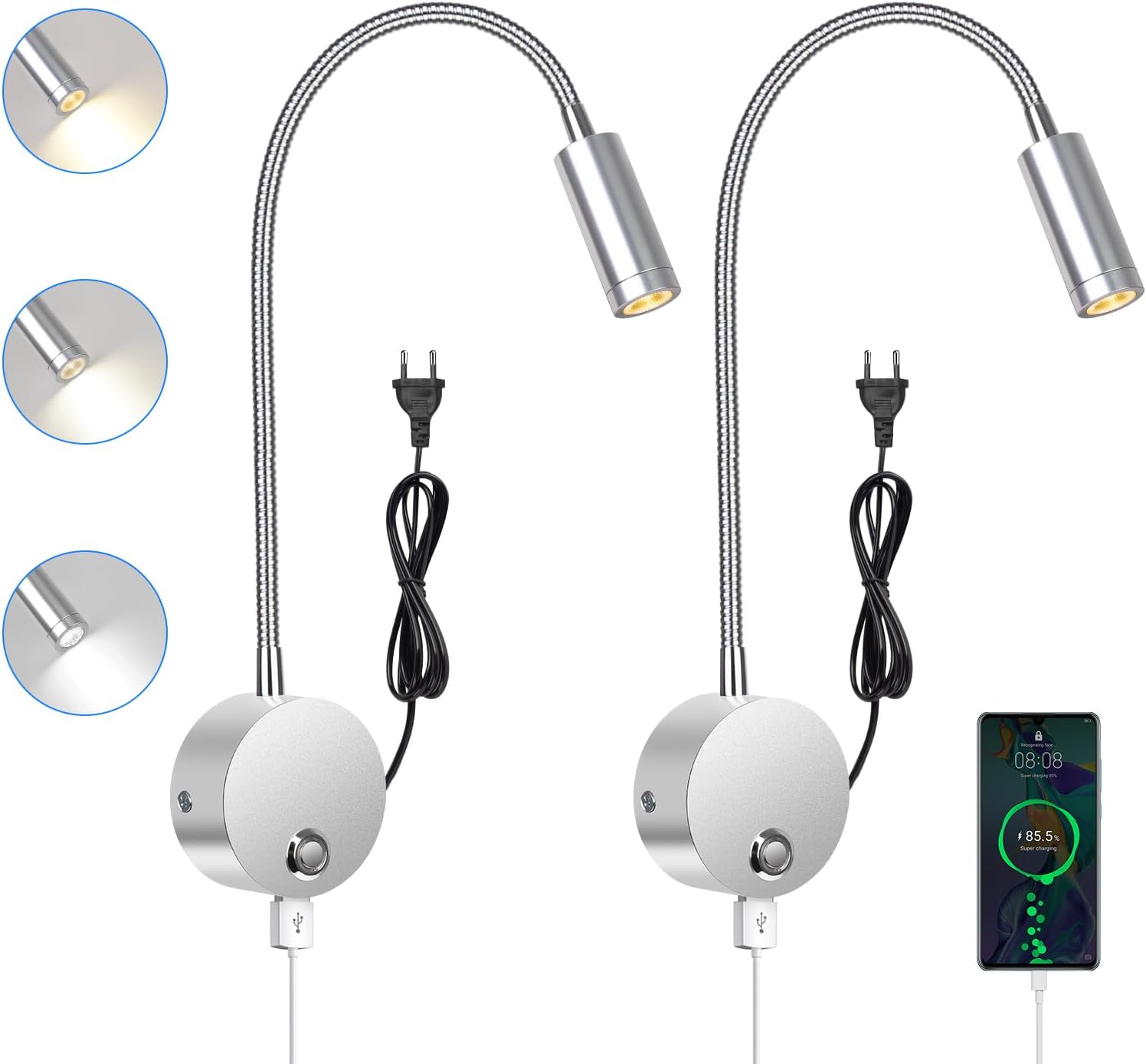 ERWEY Liseuse murale, Lampe de chevet murale LED avec interrupteur ...