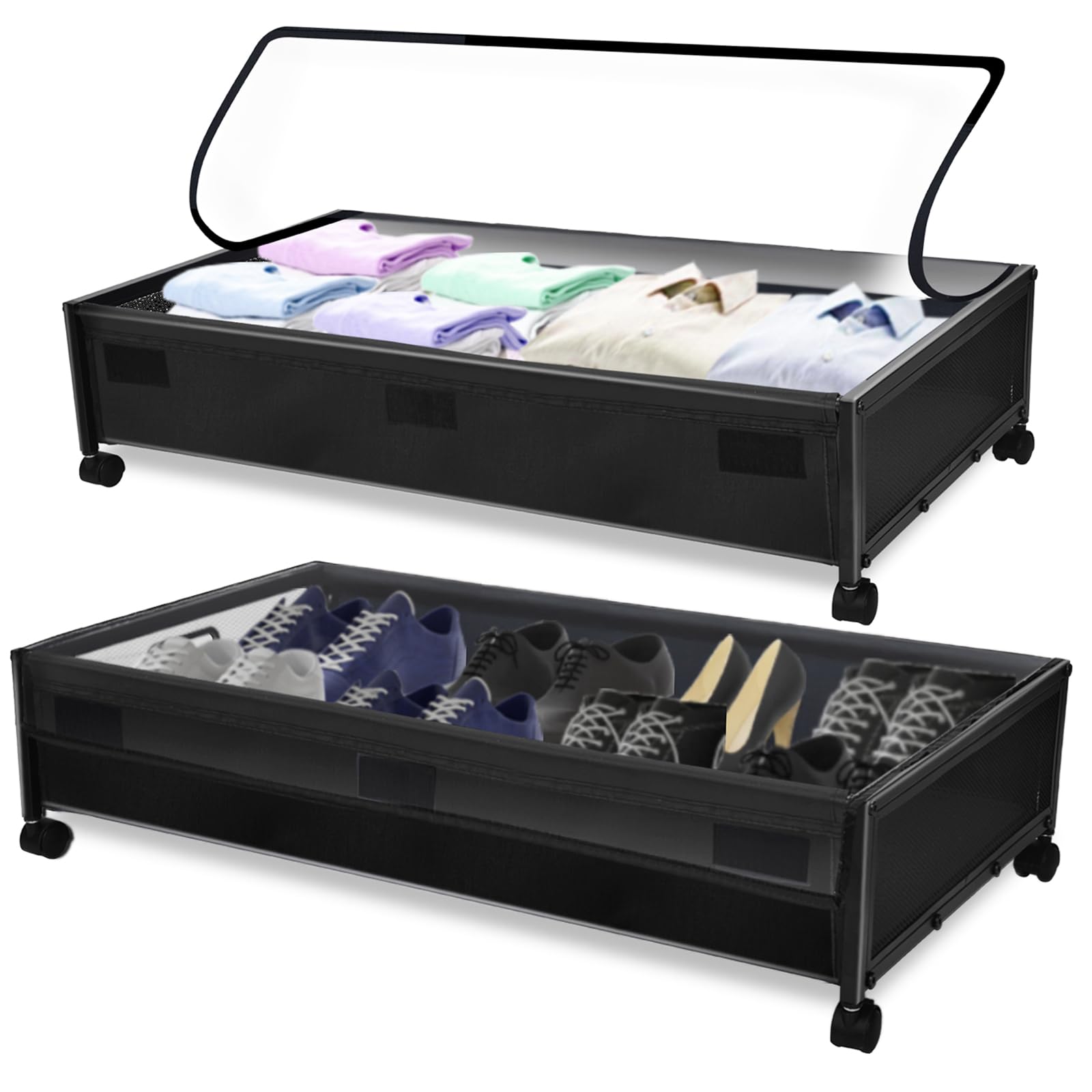 2 Pack Under Bed Storage with Wheels, DEWVIE Metal Under Bed Storage ...