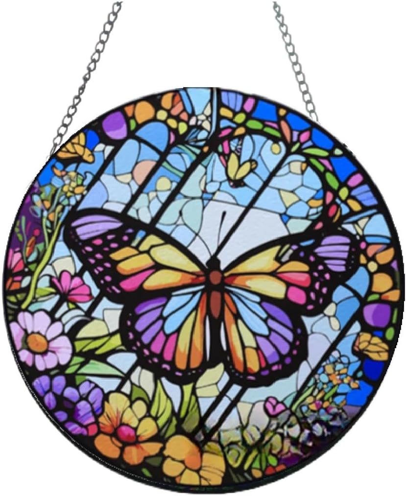 Amazon.com: Stain Glass Window Hanging,7.9" Sunface Suncatcher for ...