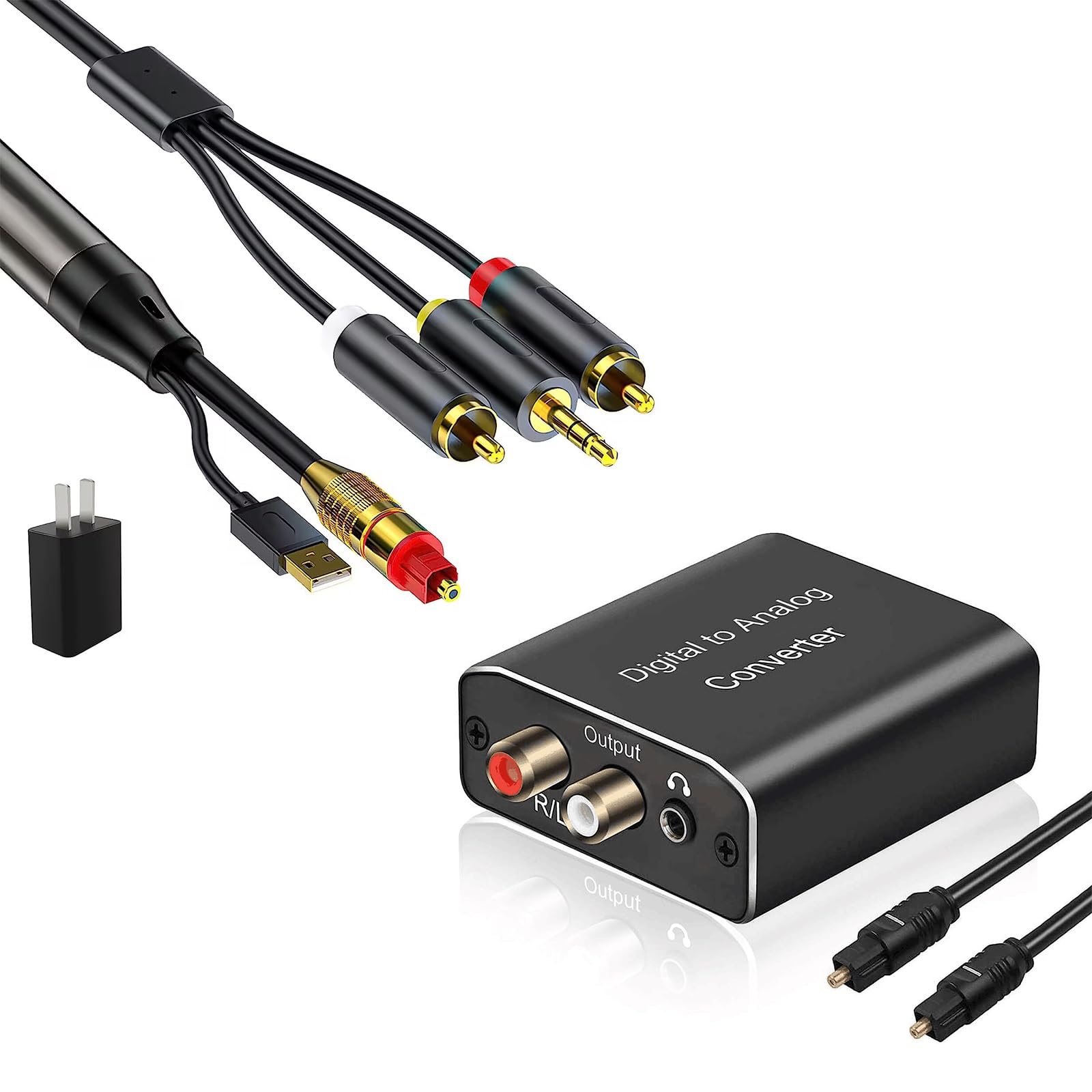 Analog to Digital Audio Converter+Digital Optical Cable to RCA Analog ...