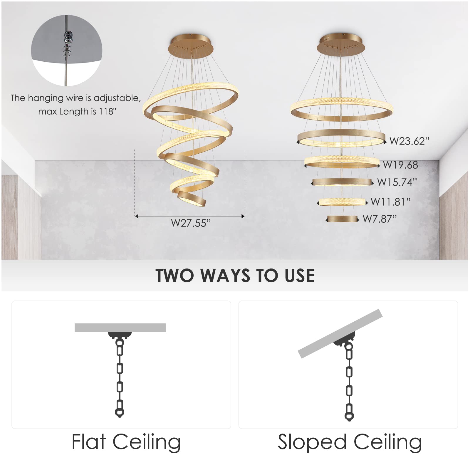 APBEAMLighting Modern Crystal Chandelier Gold Hanging Pendant Light 6 ...