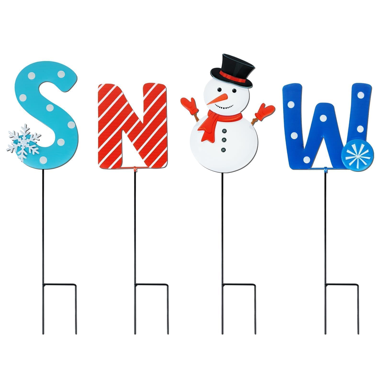 Amazon.com: YLOLUL 4 Pcs Christmas Outdoor Snow Garden Stakes Metal ...