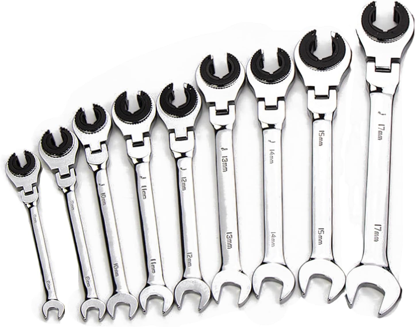 9pcs Flexible Ratchet Wrench Set 180° Metric 8-17mm, 72 Teeth Cr-V ...