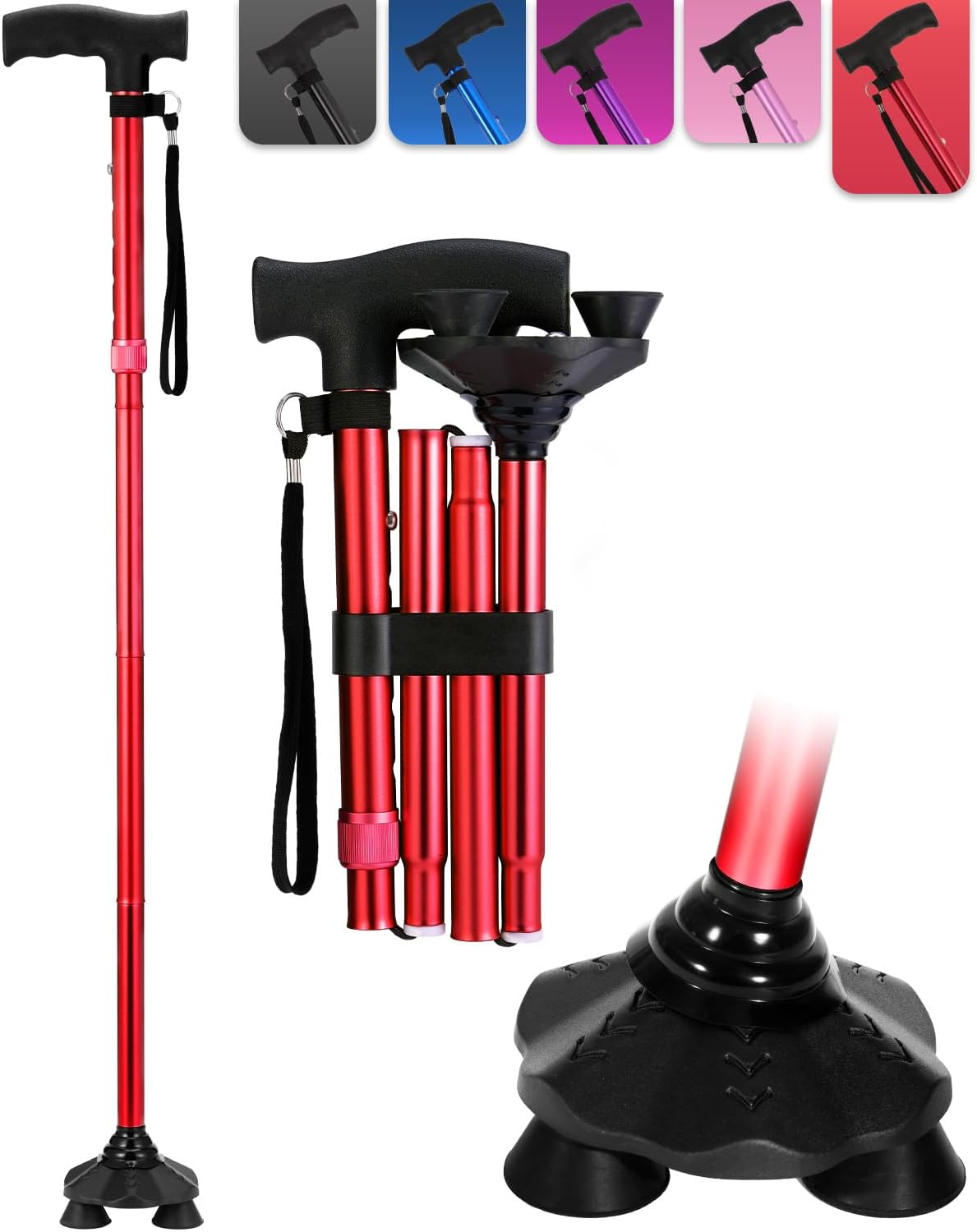 Walking Canes for Women, Folding Adjustable Cane for 5.2FT-6.1FT, Self ...