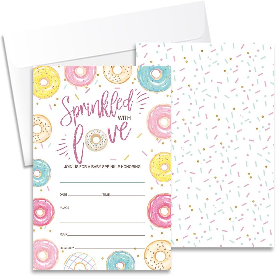 Amazon.com : 20 Sprinkled With Love Donut Baby Sprinkle Invitations ...