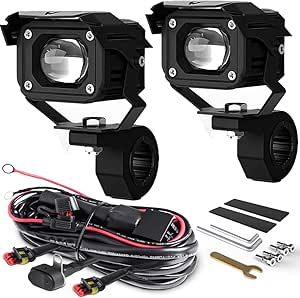 BWCarid Motorcycle Auxiliary Lights Kit LED Spot Driving Fog Lights with Switch Wiring Harness ...