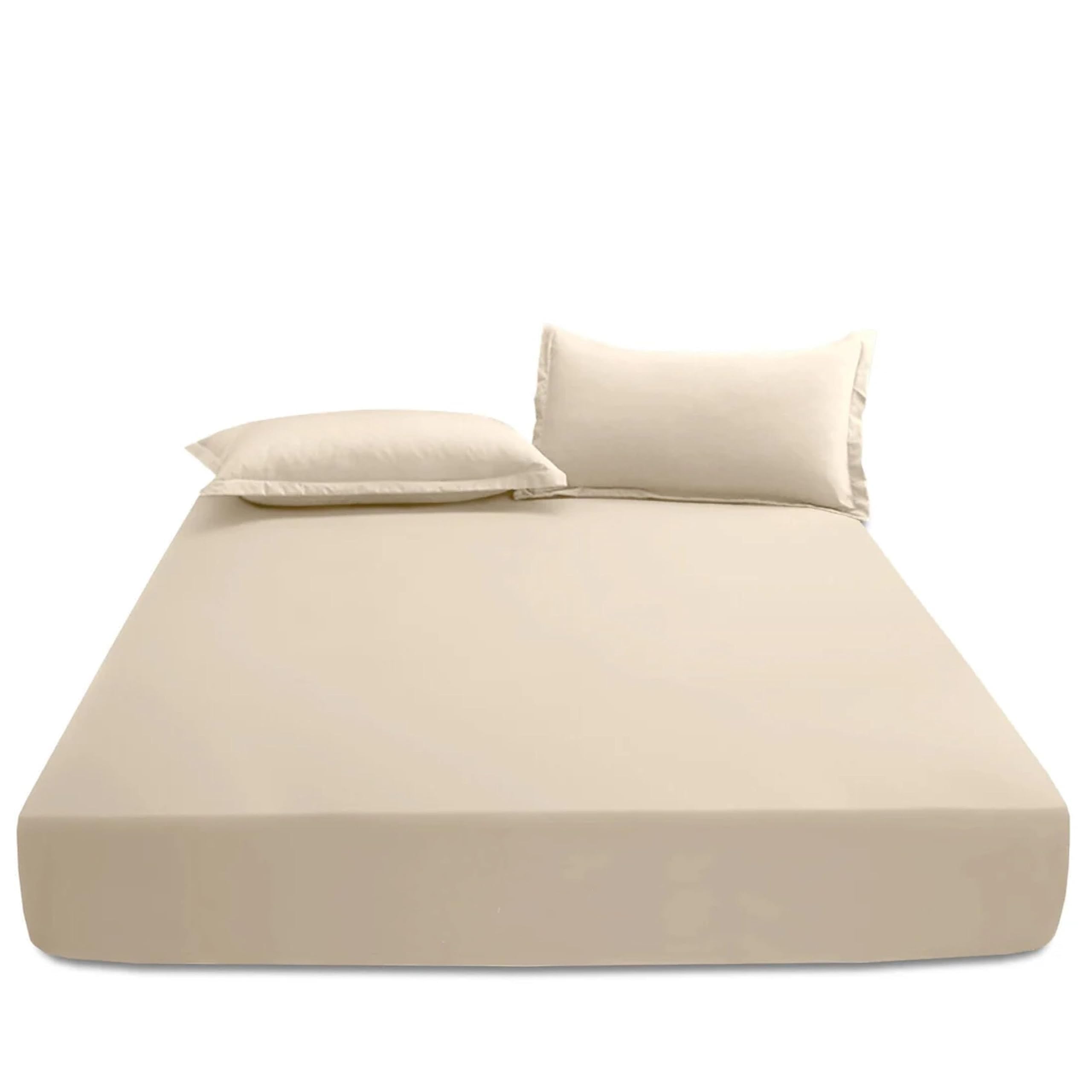 EV DEKOR®MF0001 Fitted Sheet Double, Cream - Deep Pocket Bedsheet ...