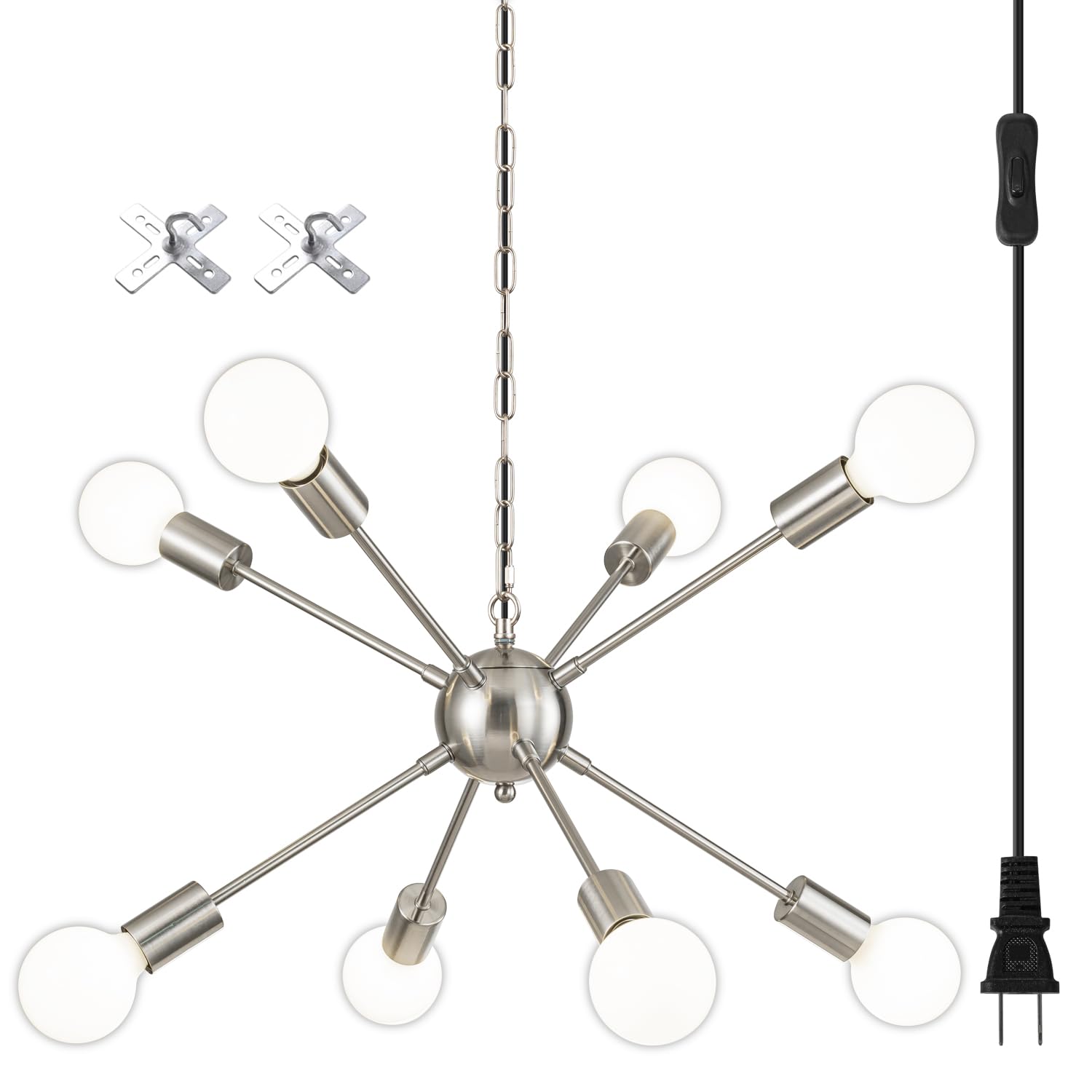 Snapklik.com : SineRise Plug-in Sputnik Chandeliers Brushed Nickel, 8 ...