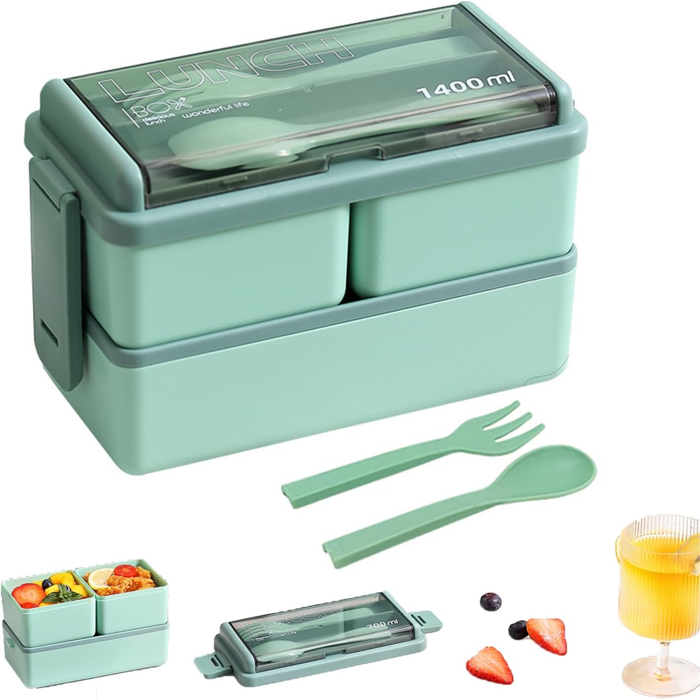 Amazon.com: Portable Double Layer Lunch Box, Large Capacity Double ...