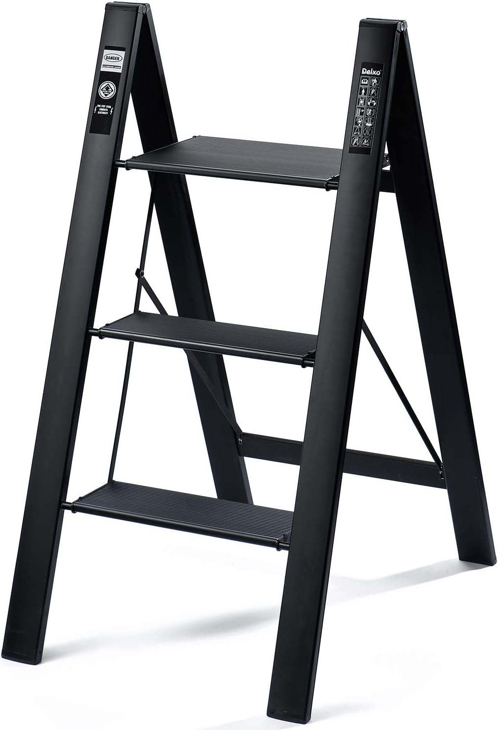 Buy Delxo Step Stool Folding Step Ladder 3 Step Stairs Heavy Duty Steel ...
