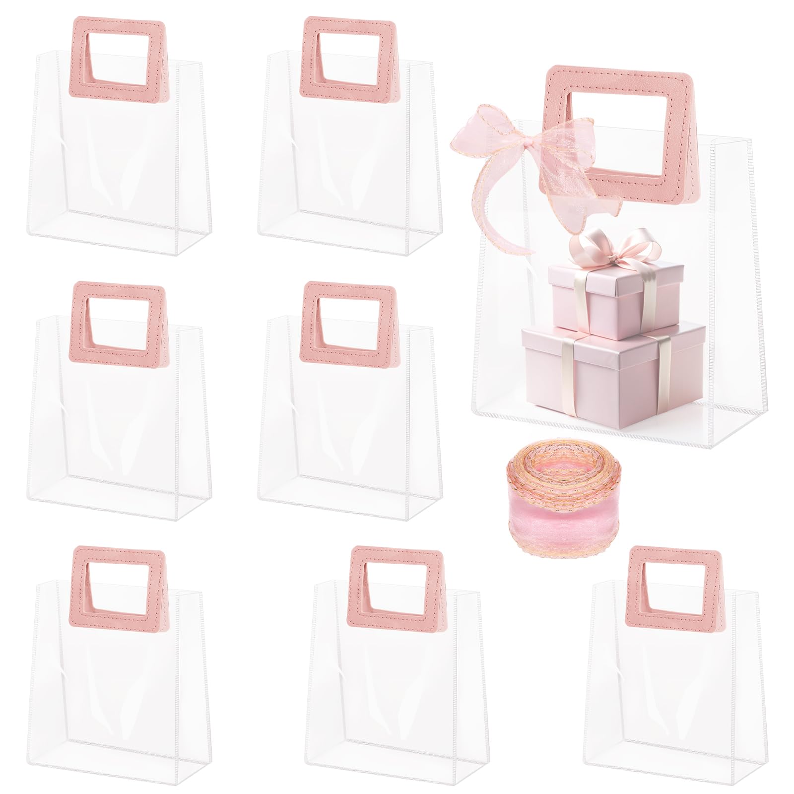 Amazon.com: Liobelon 8 Pieces Clear Gift Bags with Handles, Transparent ...