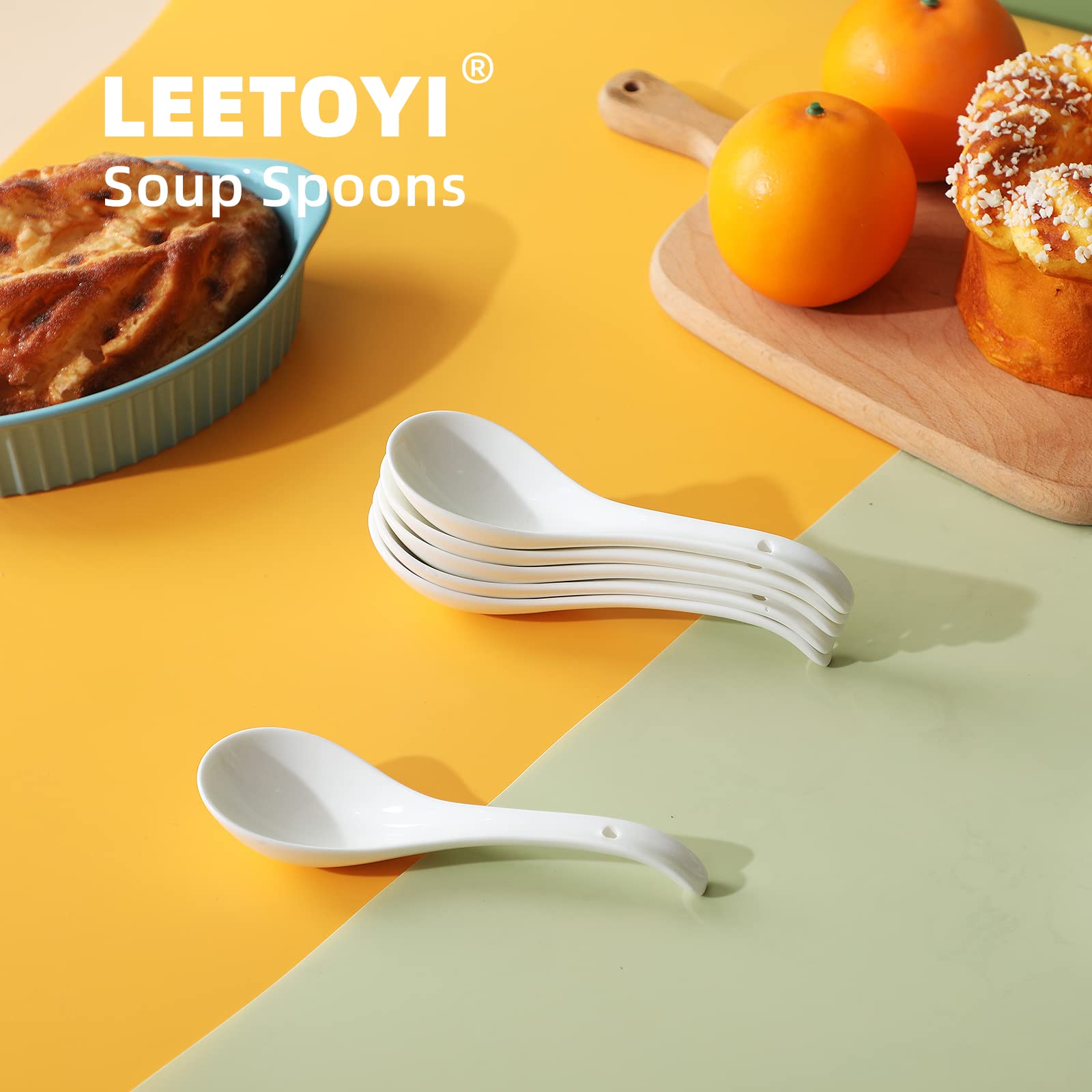 Pho Soup Spoons Swetwiny Ceramic Asian Soup Spoons - 6 Piece Set For ...