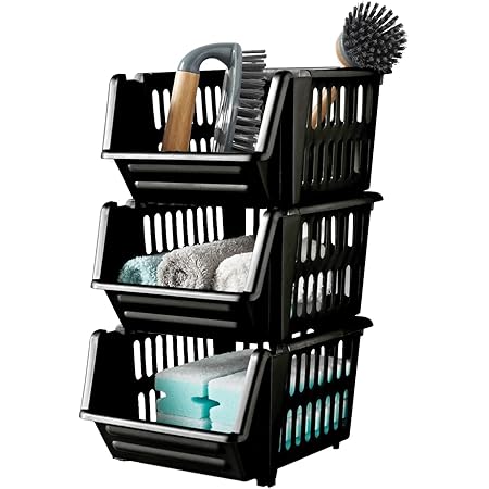 3-tier Black, White or Grey Stackable Storage Basket Kitchen Stacking ...
