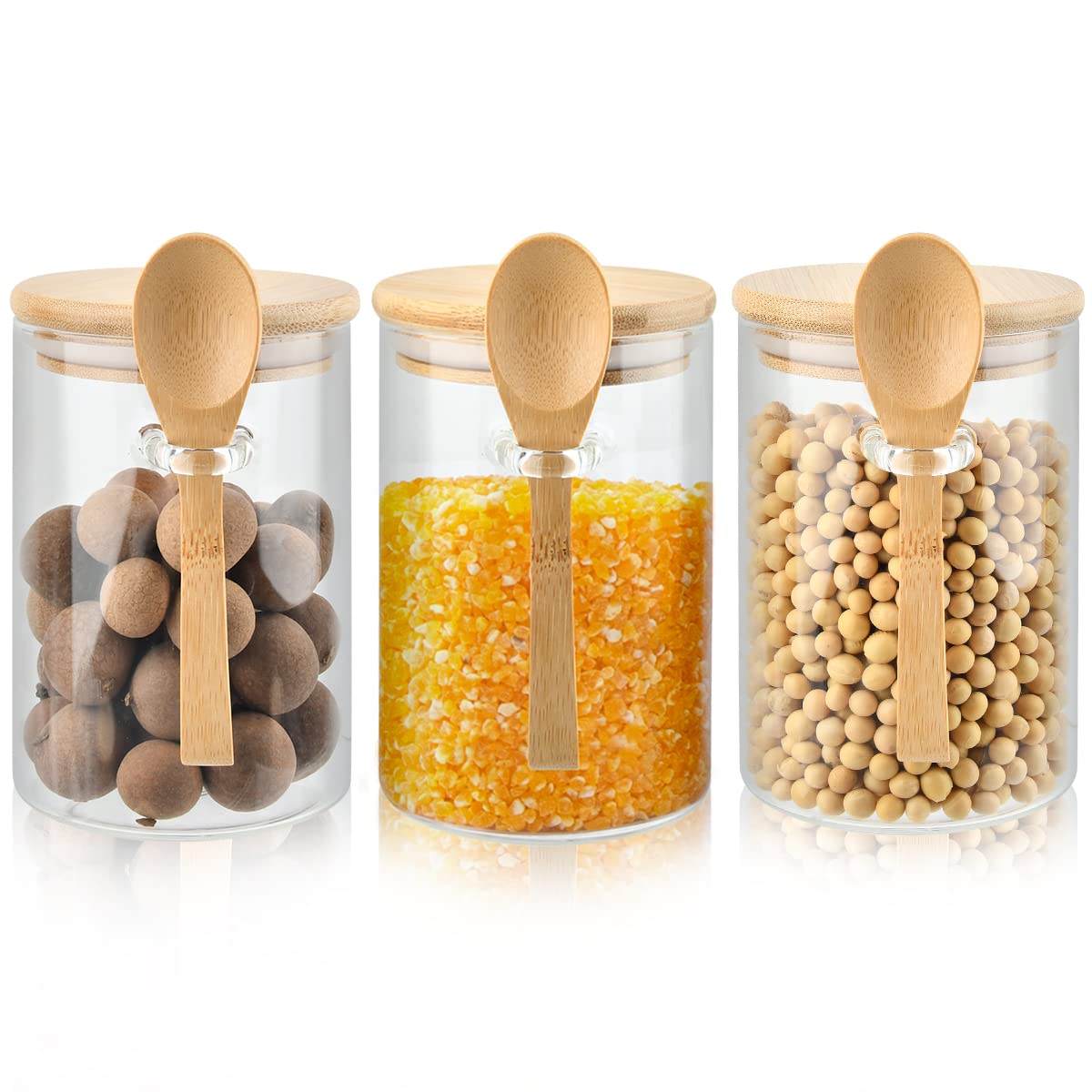 EMNIMQ 3 pcs Glass Storage Jars with Lids and Spoon 450ml Food Storage ...