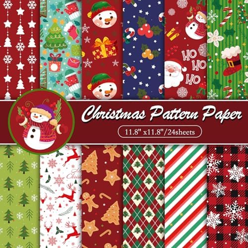 Amazon.com : Whaline 12 Designs Christmas Pattern Paper Pack 24 Sheet ...