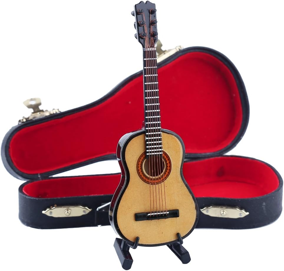 Amazon.com: Dselvgvu Wooden Miniature Guitar with Stand and Case Mini ...